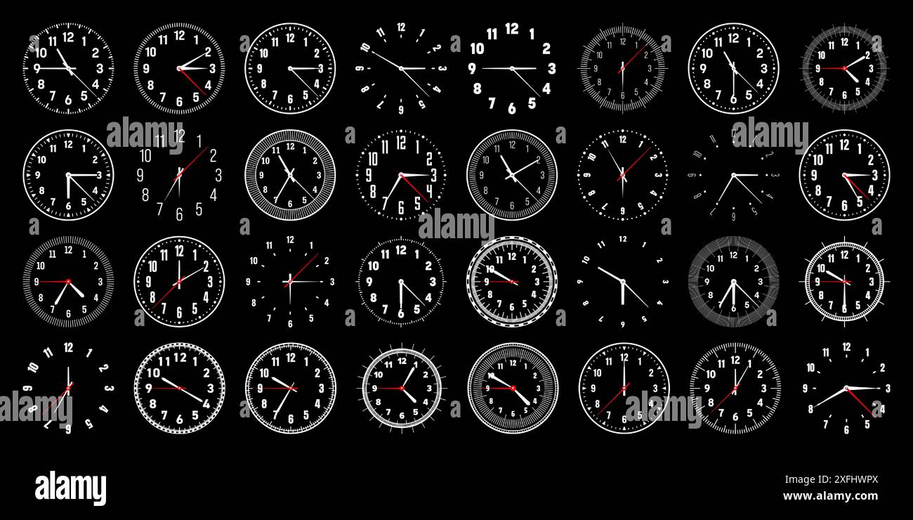 Mechanical clock faces with hands, bezel. Watch dial with minute, hour ...
