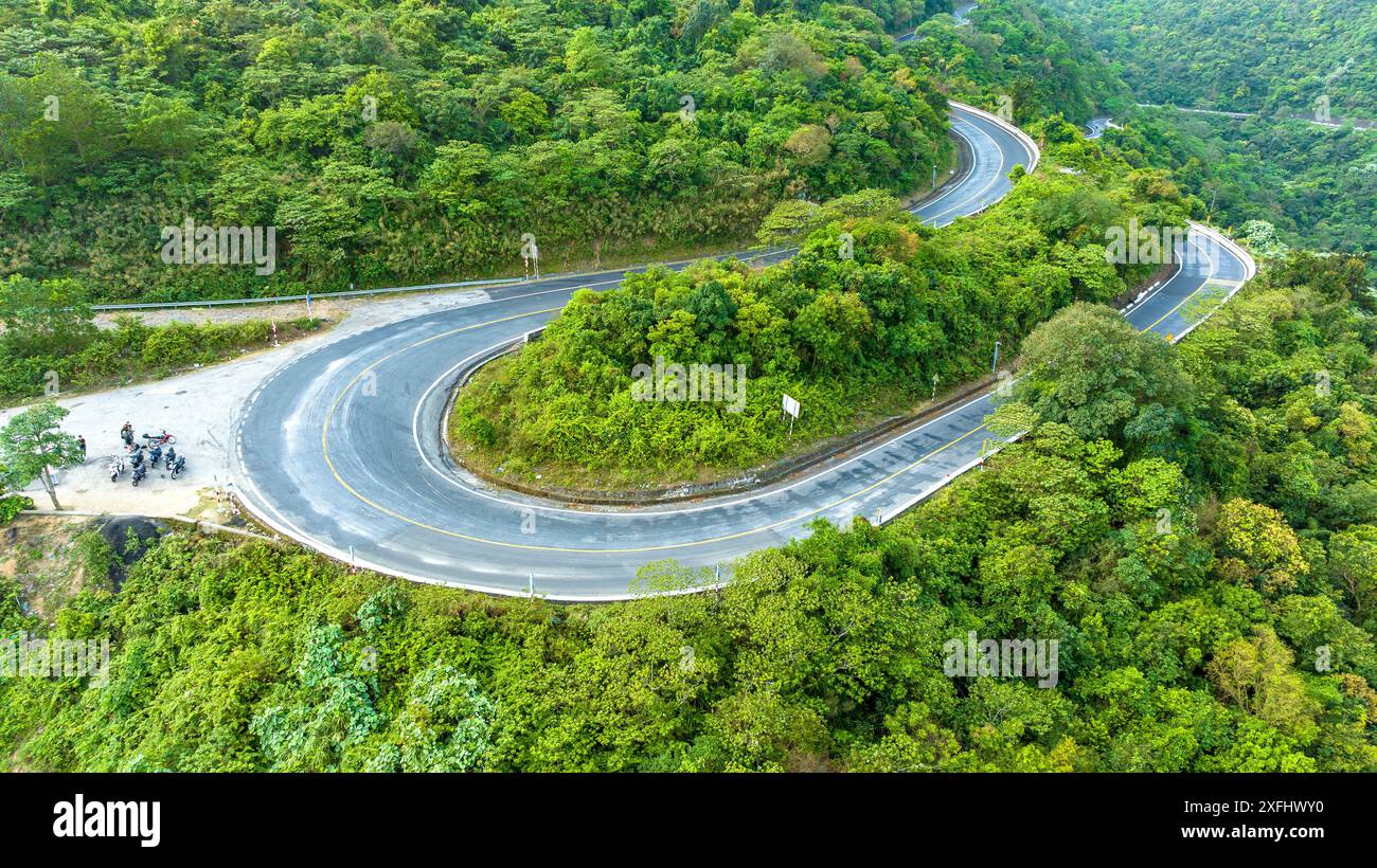 Aerial view of Hai Van Pass, is an approximately long mountain pass on ...