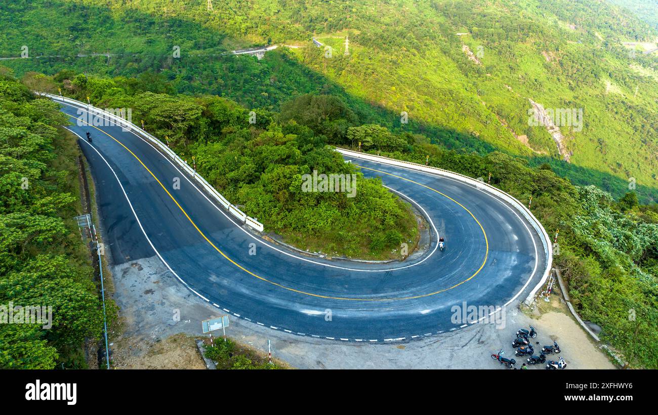 Aerial view of Hai Van Pass, is an approximately long mountain pass on ...