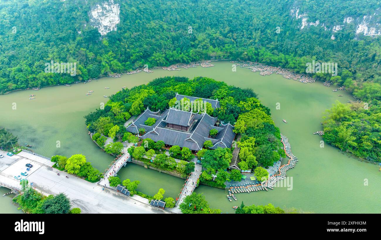 Landscape of Vu Cung at Tam Coc National Park. It was the place where ...