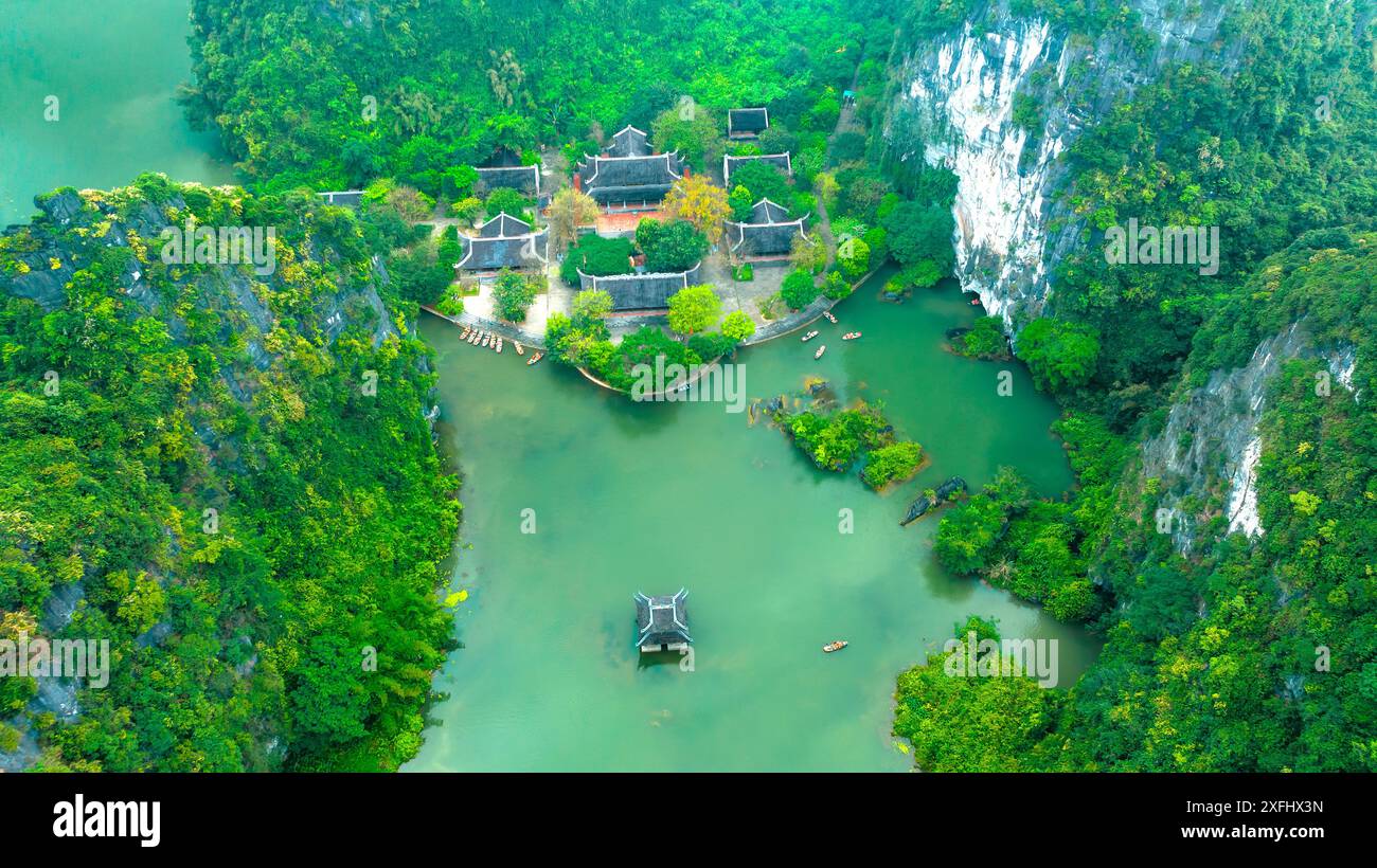 Landscape of Vu Cung at Tam Coc National Park. It was the place where ...