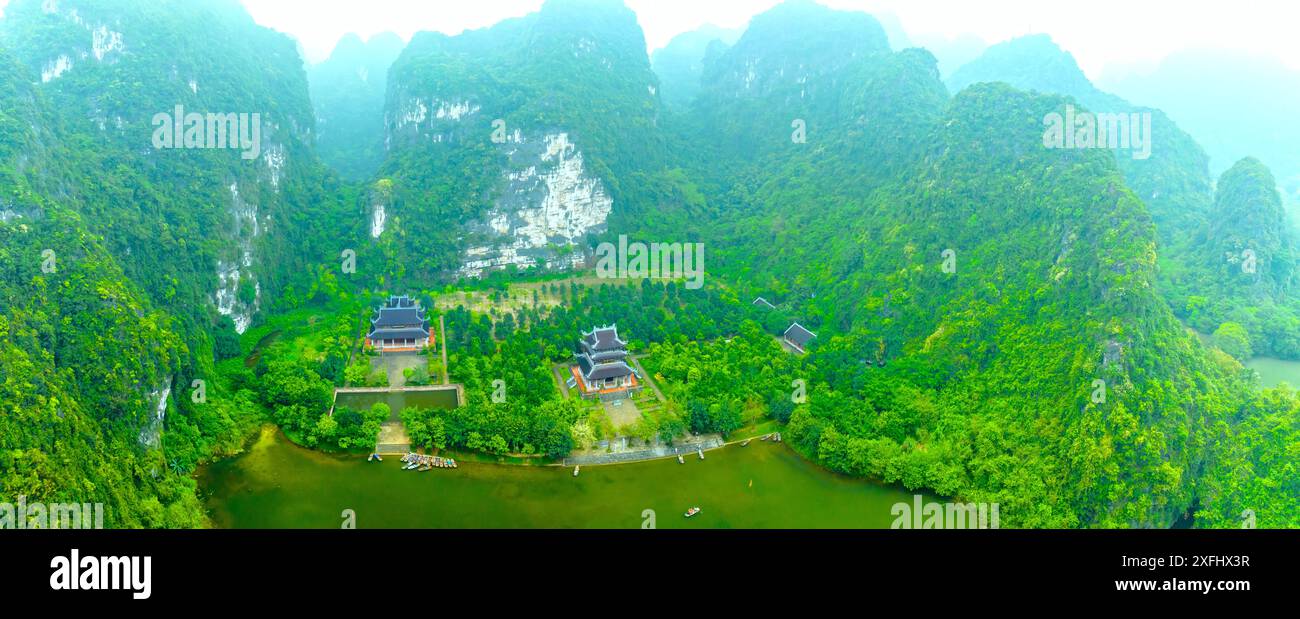 Landscape of Vu Cung at Tam Coc National Park. It was the place where ...