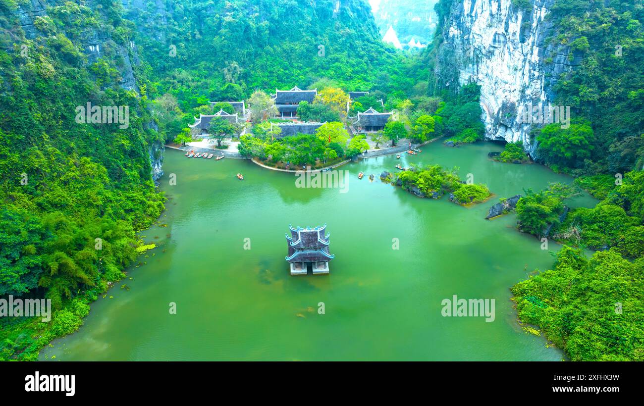 Landscape of Vu Cung at Tam Coc National Park. It was the place where ...