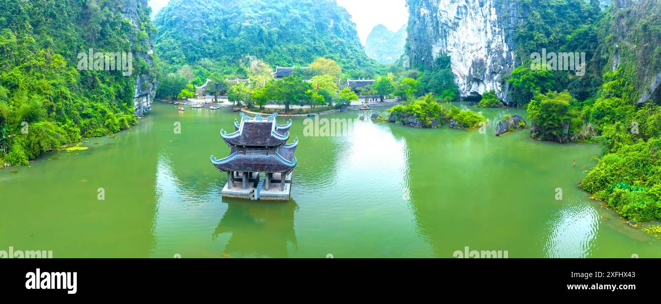 Landscape of Vu Cung at Tam Coc National Park. It was the place where ...
