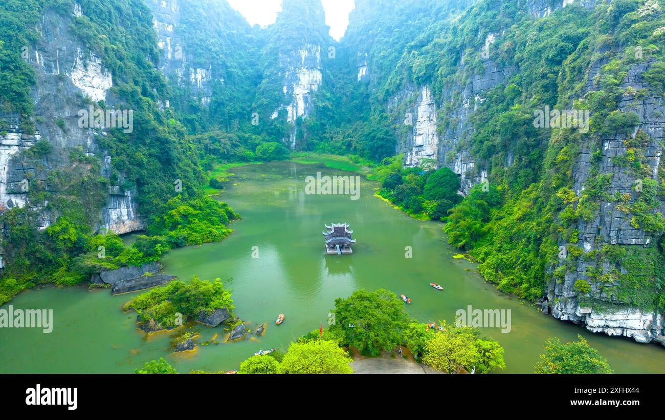 Landscape of Vu Cung at Tam Coc National Park. It was the place where ...