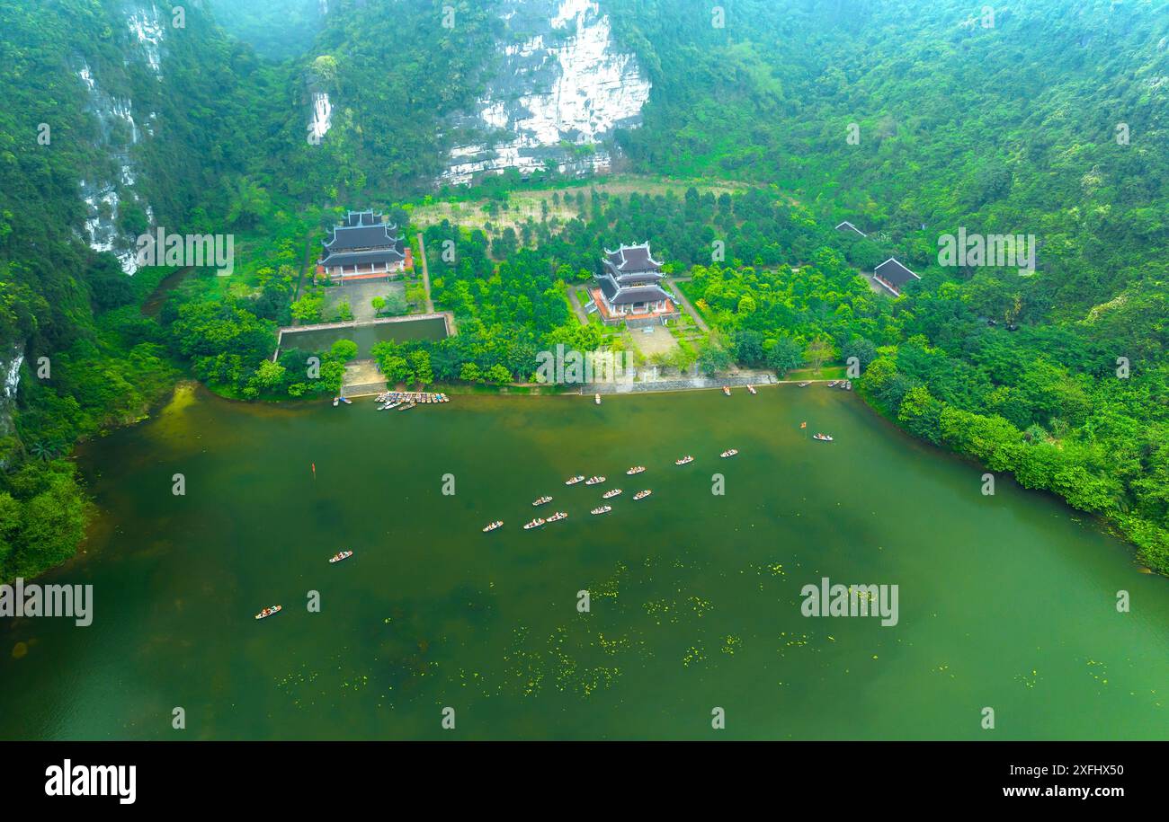 Landscape of Vu Cung at Tam Coc National Park. It was the place where ...