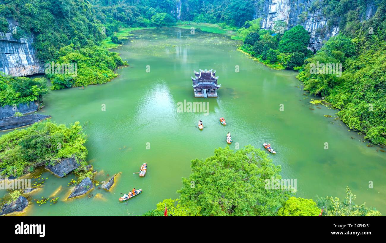 Landscape of Vu Cung at Tam Coc National Park. It was the place where ...