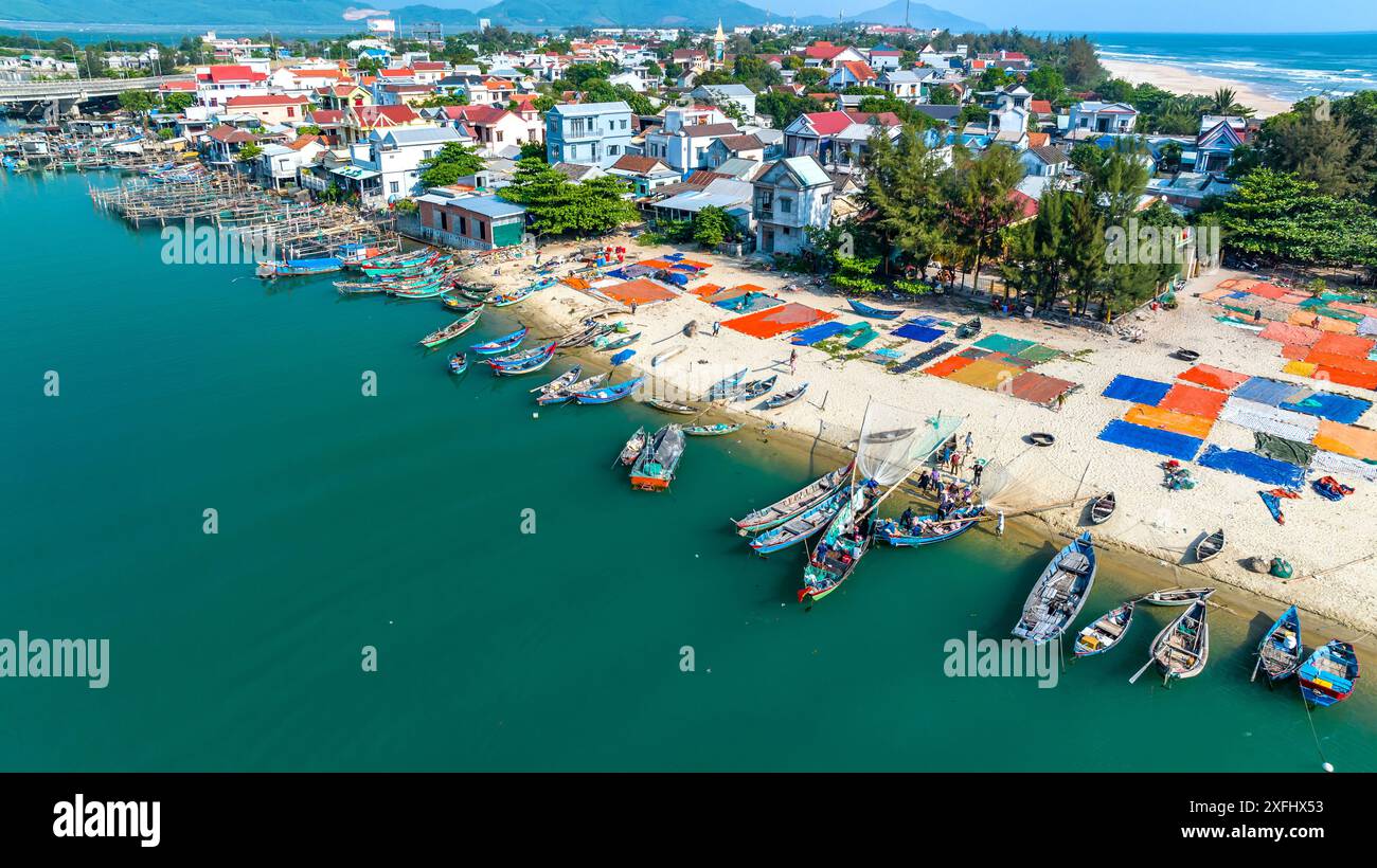 Lang Co Bay, Hue, Vietnam in the morning with a small fishing village ...
