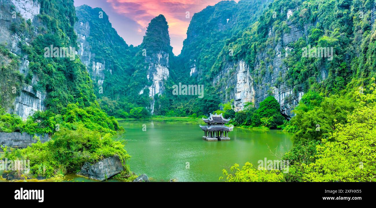 Landscape of Vu Cung at Tam Coc National Park. It was the place where ...