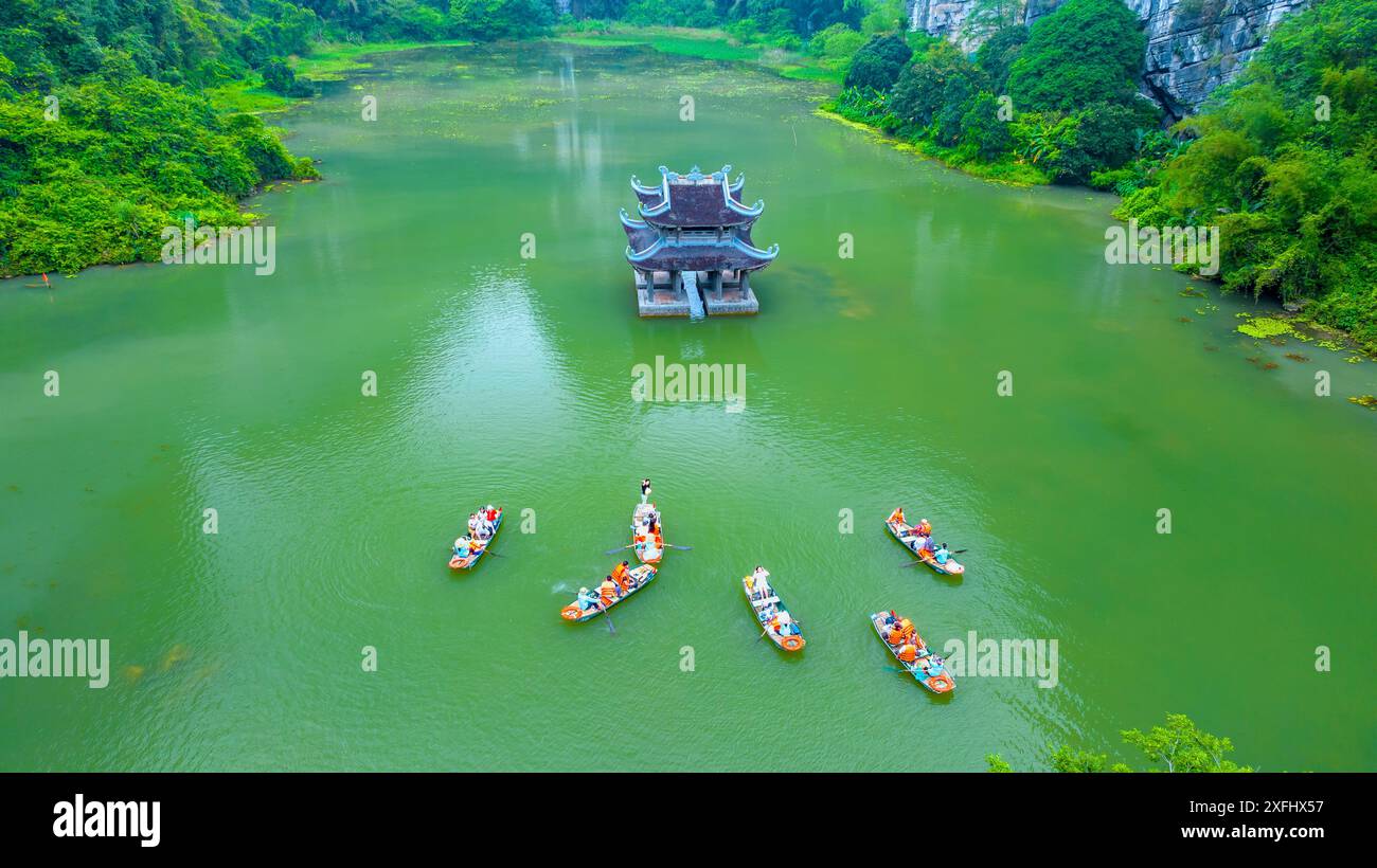 Landscape of Vu Cung at Tam Coc National Park. It was the place where ...