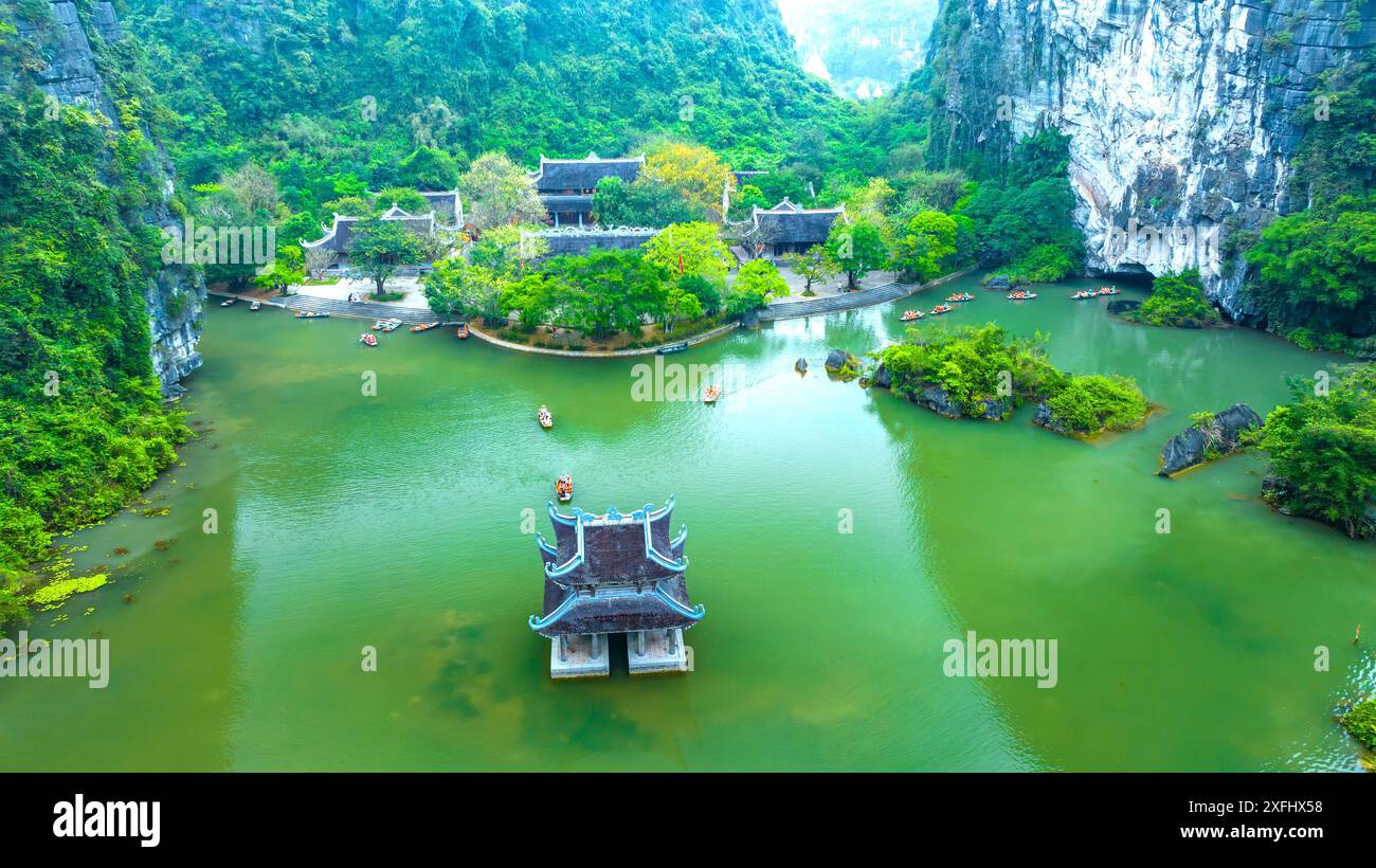 Landscape of Vu Cung at Tam Coc National Park. It was the place where ...