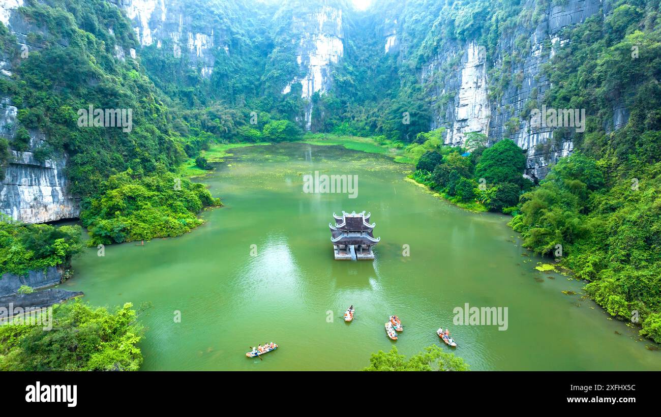 Landscape of Vu Cung at Tam Coc National Park. It was the place where ...
