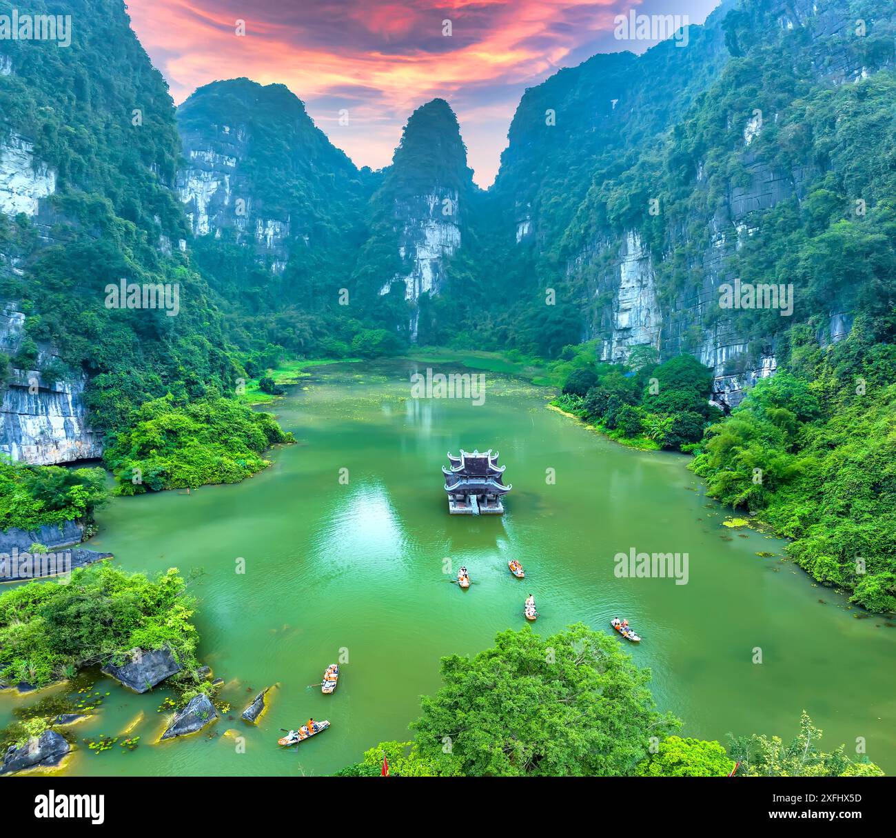 Landscape of Vu Cung at Tam Coc National Park. It was the place where ...
