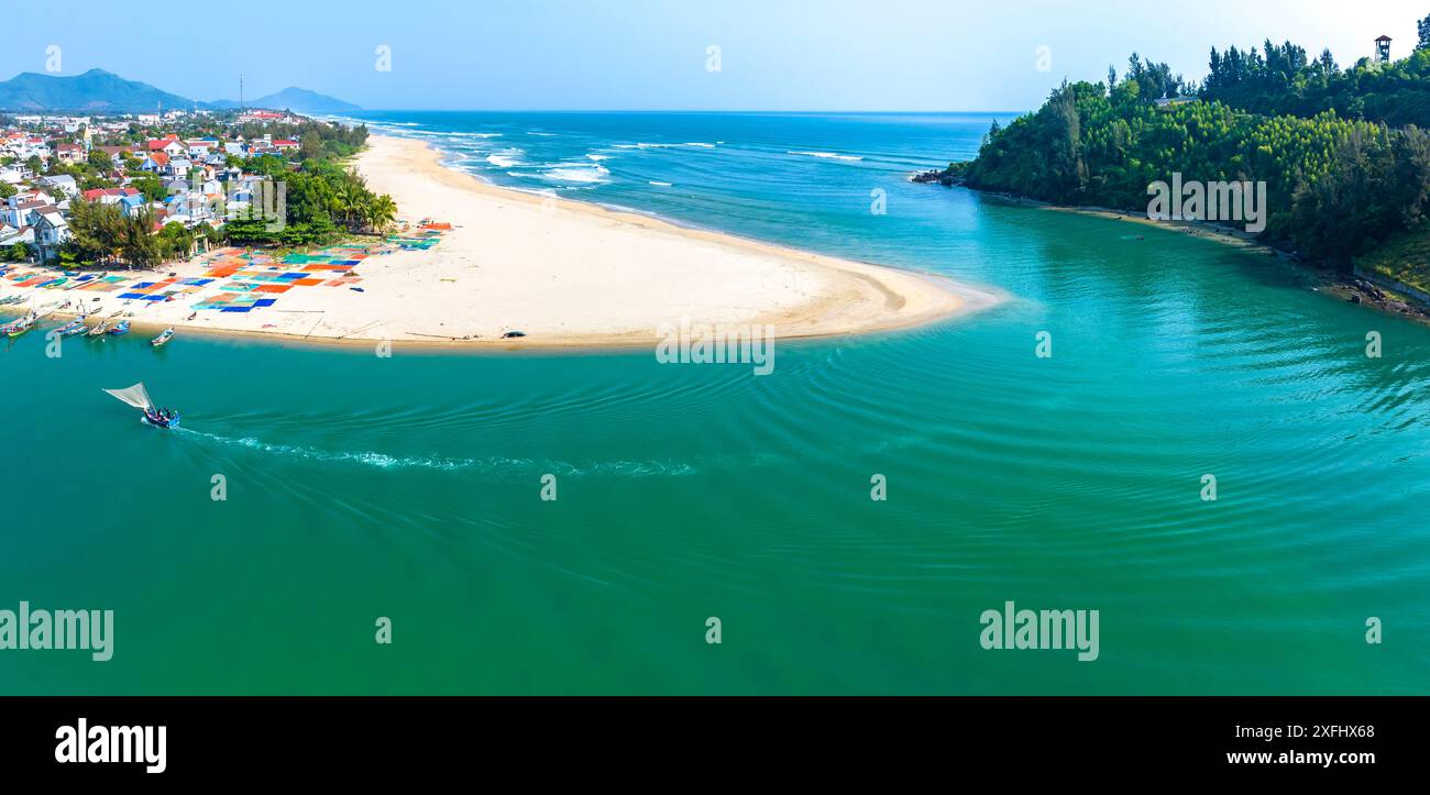 Aerial view of Lang Co bay and beach, Hai Van pass, Lap An lagoon, Hue ...