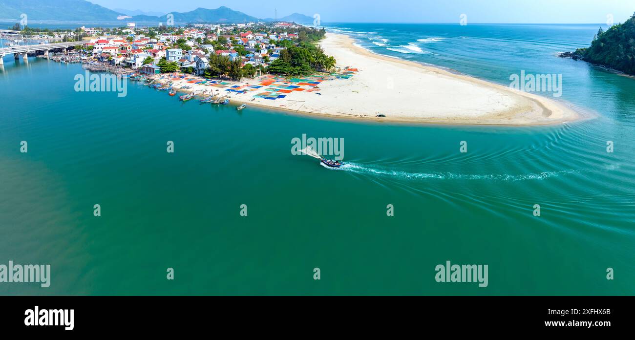 Aerial view of Lang Co bay and beach, Hai Van pass, Lap An lagoon, Hue ...