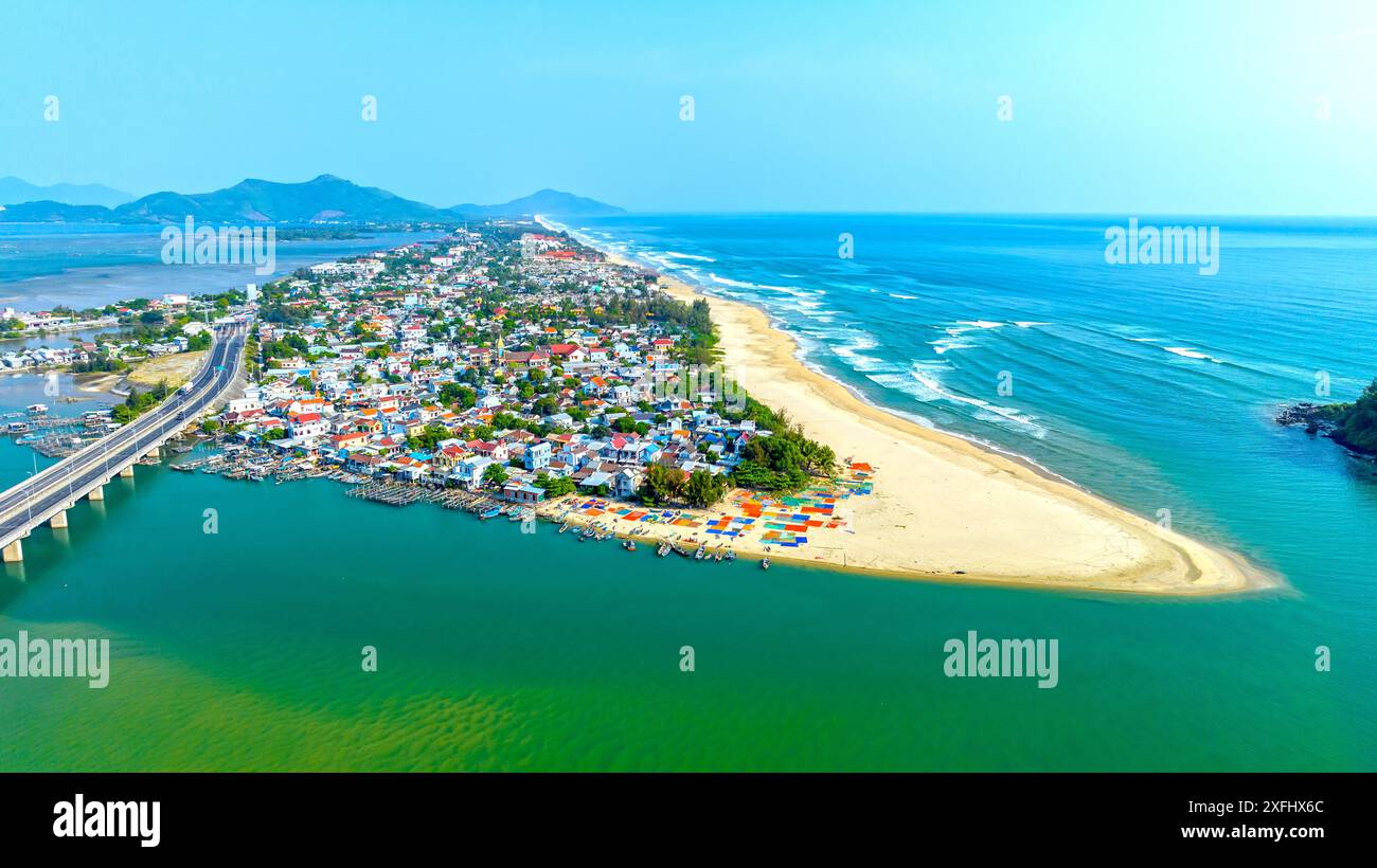 Aerial view of Lang Co bay and beach, Hai Van pass, Lap An lagoon, Hue ...