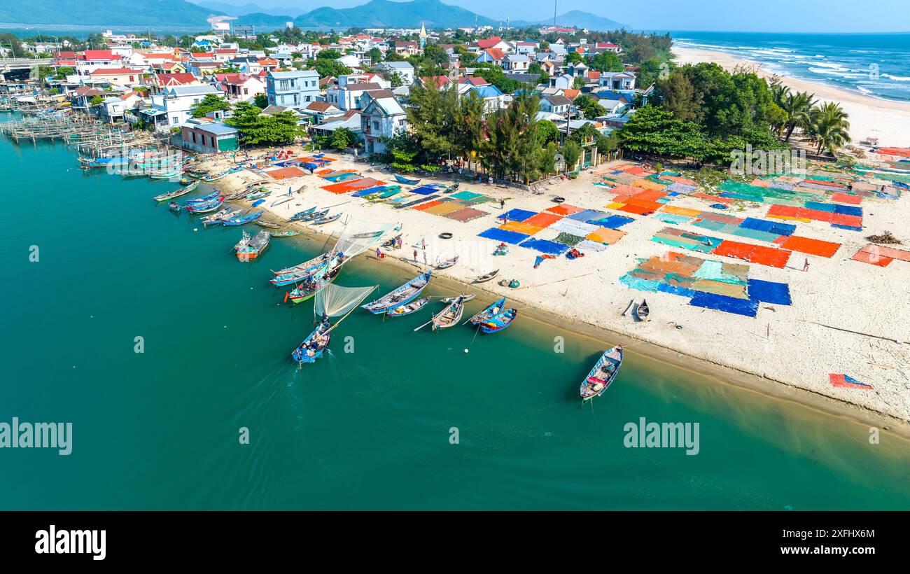 Aerial view of Lang Co bay and beach, Hai Van pass, Lap An lagoon, Hue ...