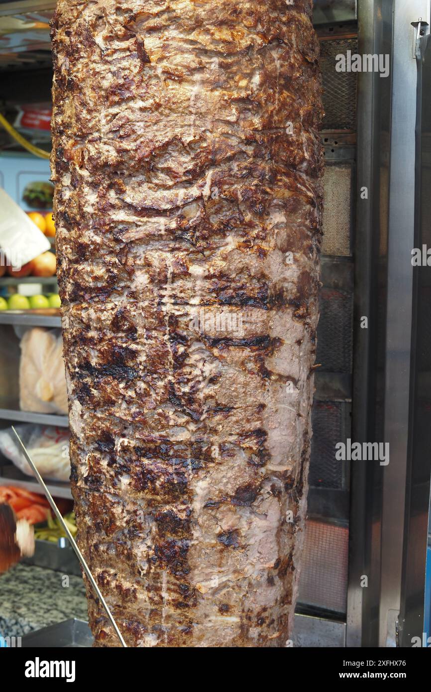 rotating traditional gyros meat close up Stock Photo - Alamy