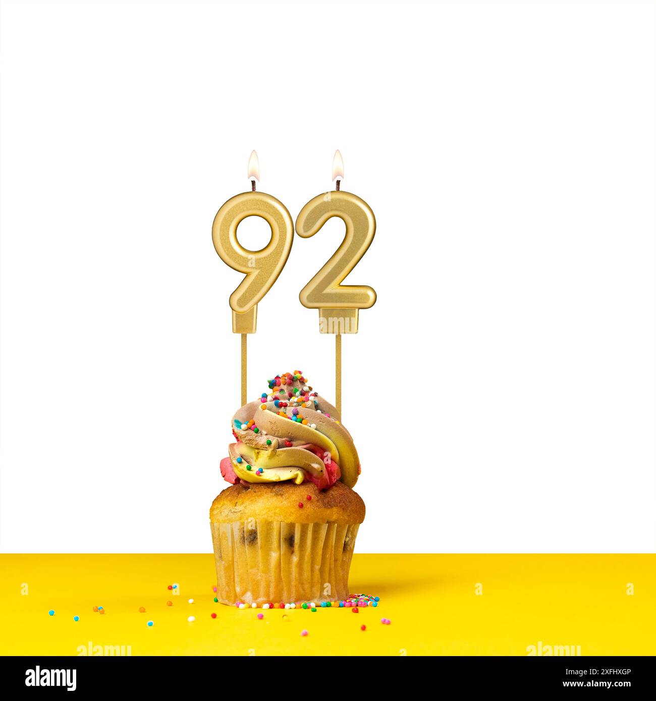 Birthday candle number 92 - Cupcake on white background Stock Photo - Alamy