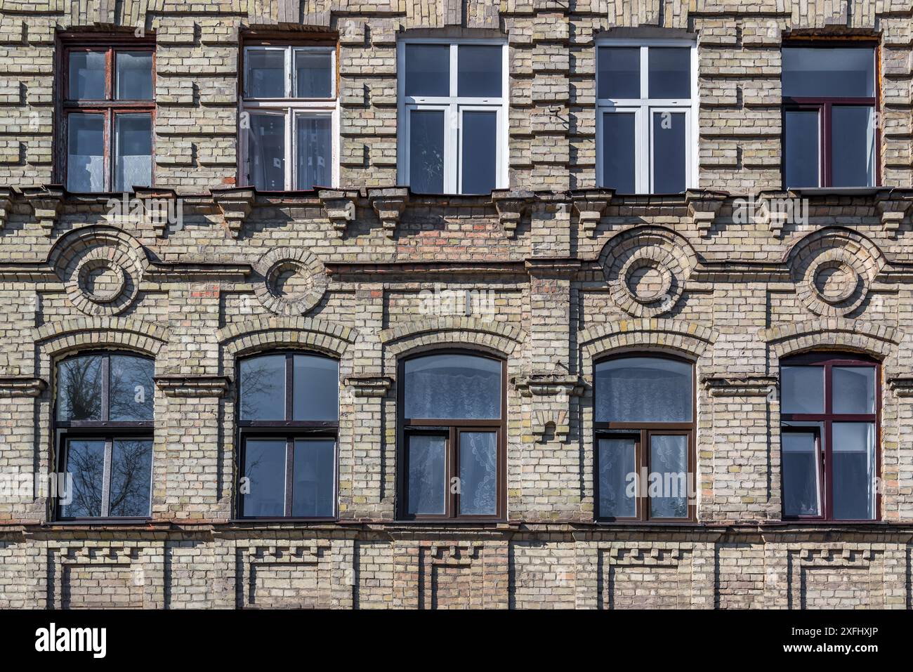 Brick Facade Of Old European Style Antique Building Texture With Lots ...