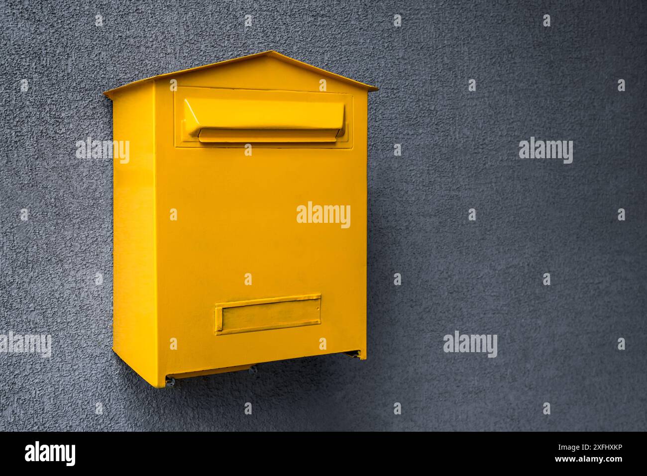 Mockup Of Vintage Blank Rectangular Yellow Mailbox On Bumpy Gray Wall ...
