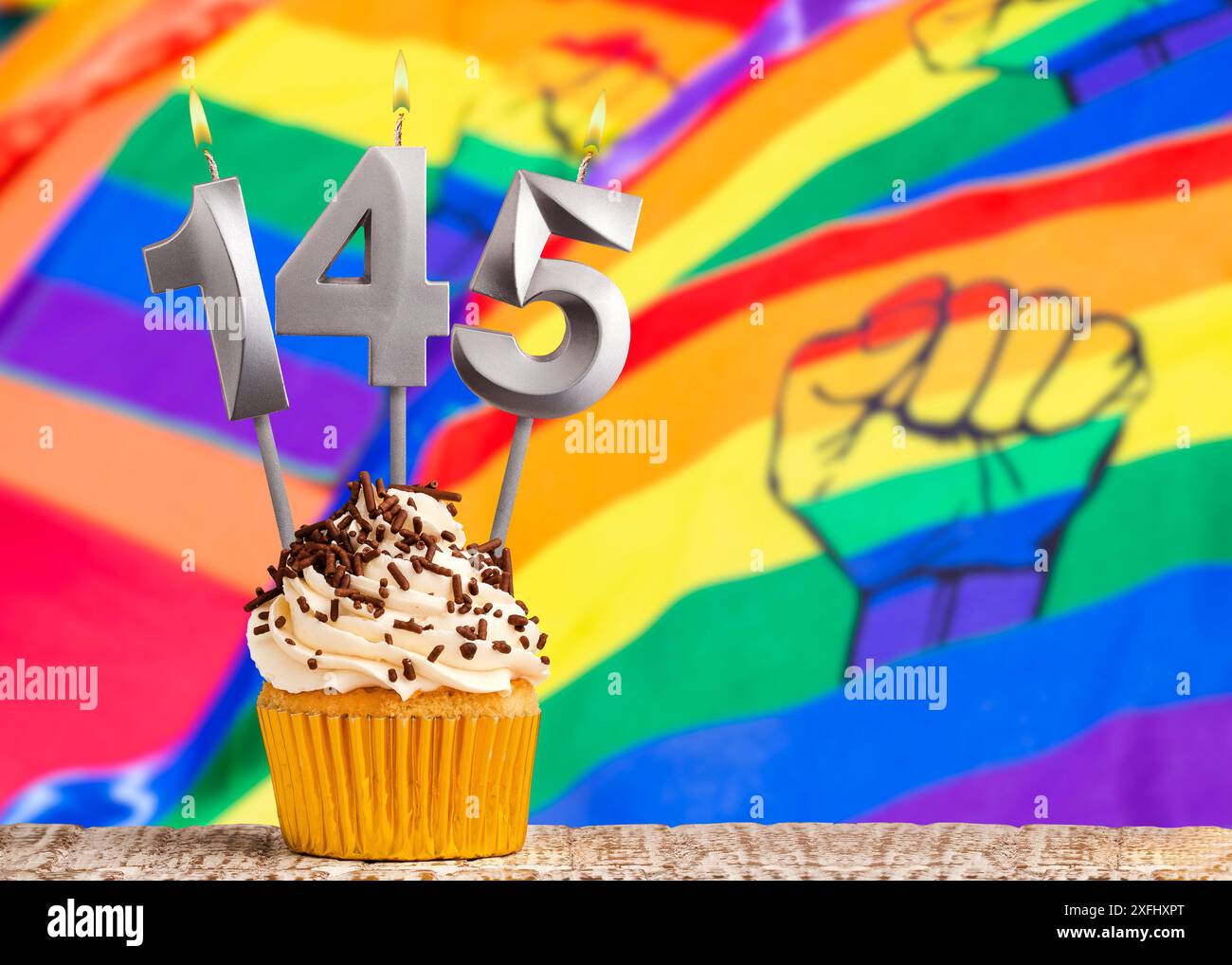 Birthday card with gay pride colors - Candle number 145 Stock Photo - Alamy