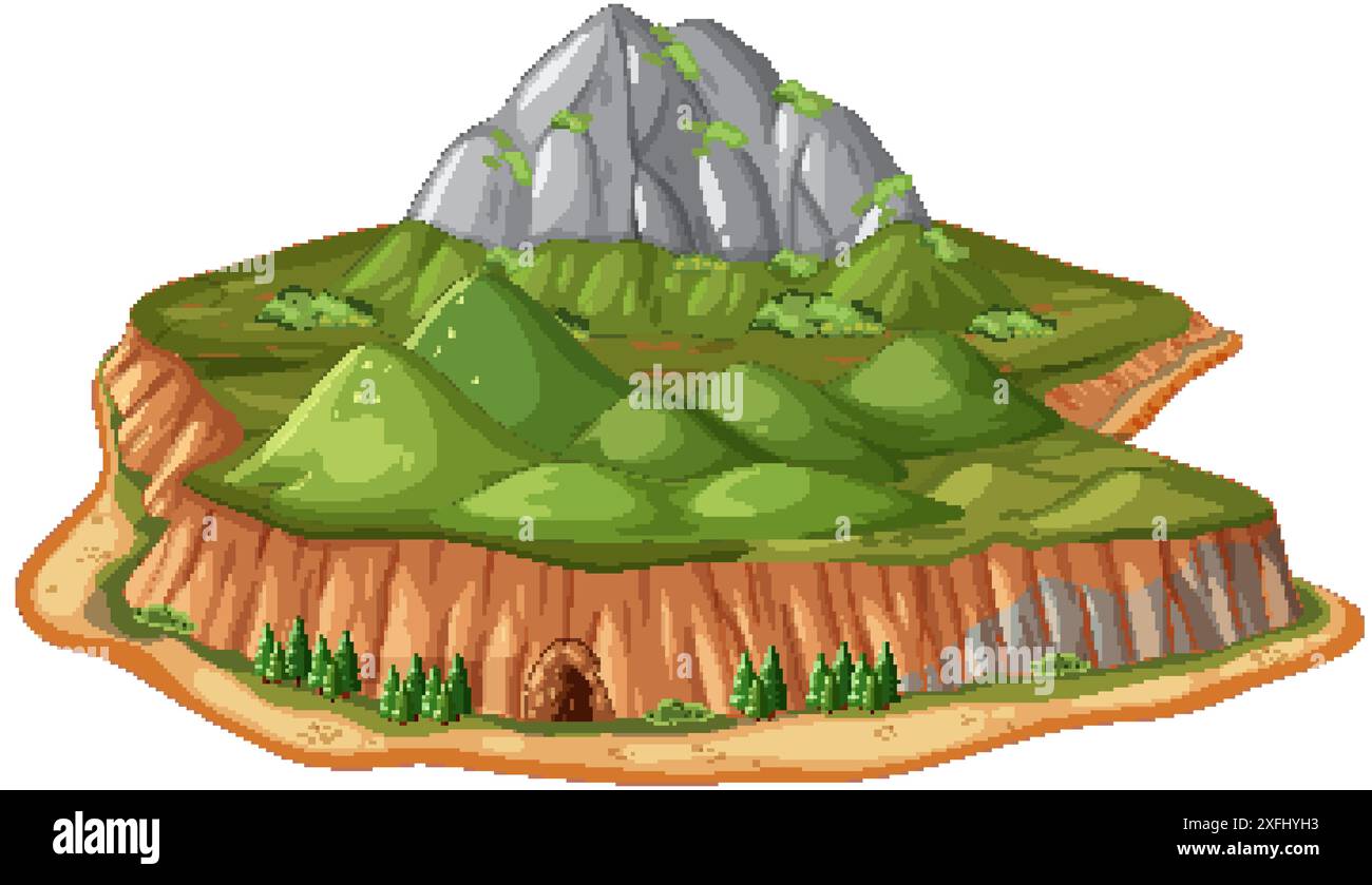Illustration of a mountain with a cave Stock Vector Image & Art - Alamy