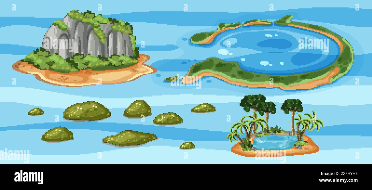 Various island landforms surrounded by water Stock Vector Image & Art ...