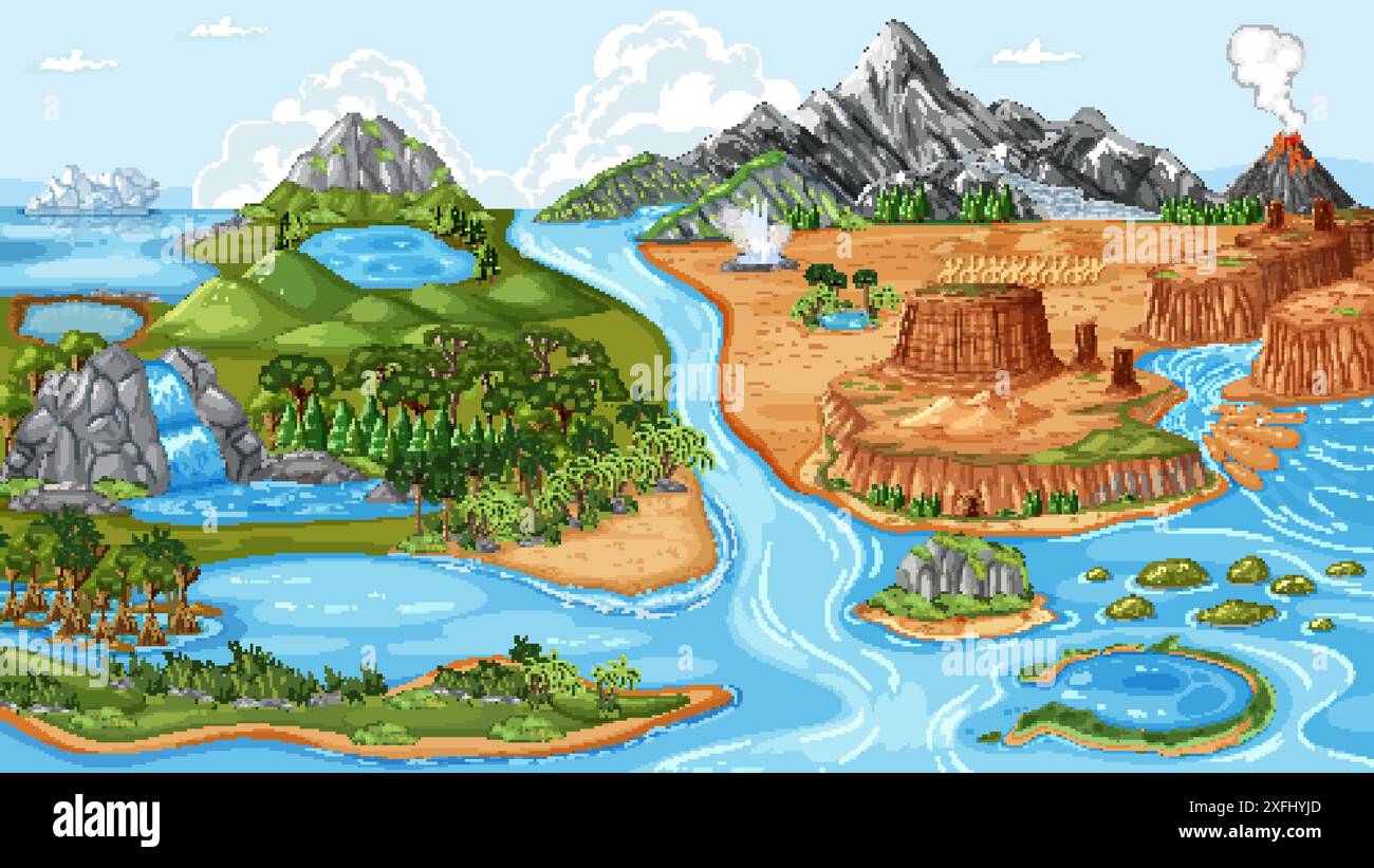 Illustration of various landforms and water bodies Stock Vector Image ...