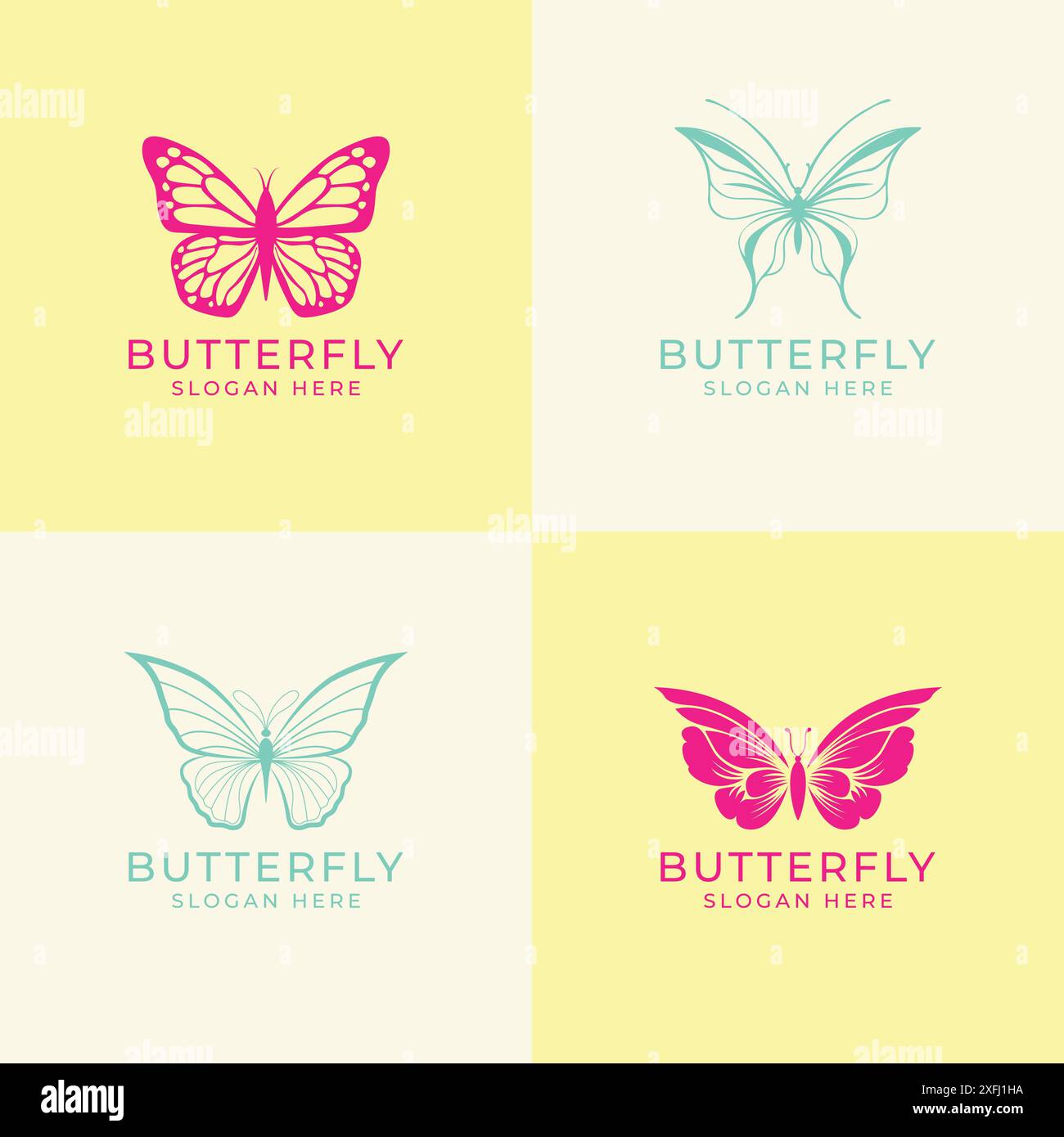 Four modern vector logo designs featuring butterflies, blending ...