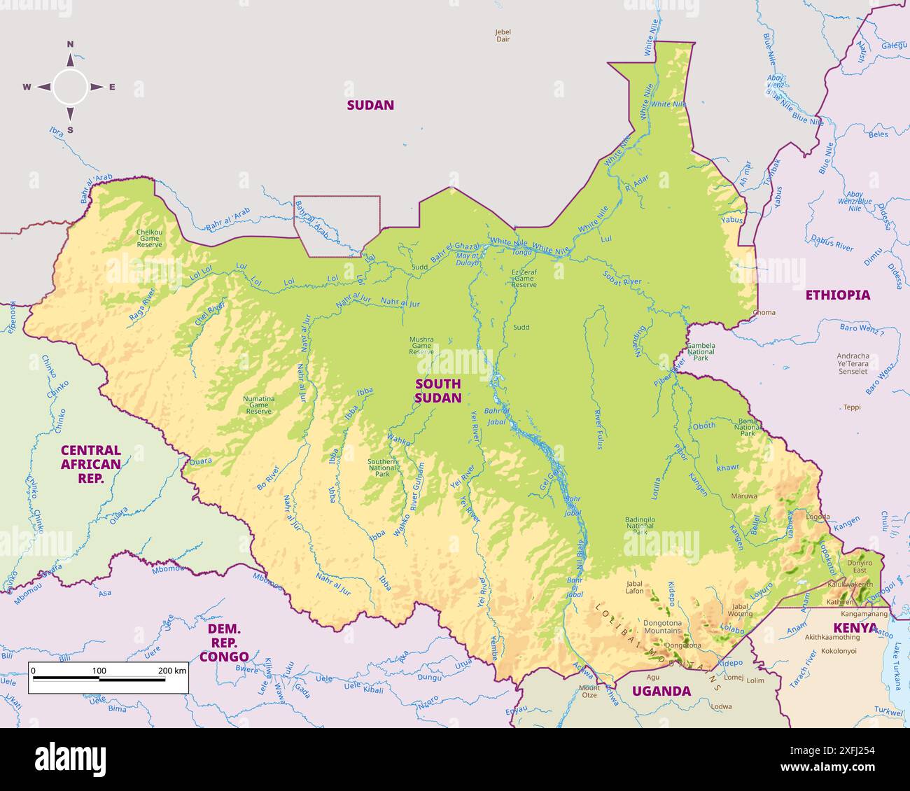 Physical map of South Sudan Stock Vector Image & Art - Alamy