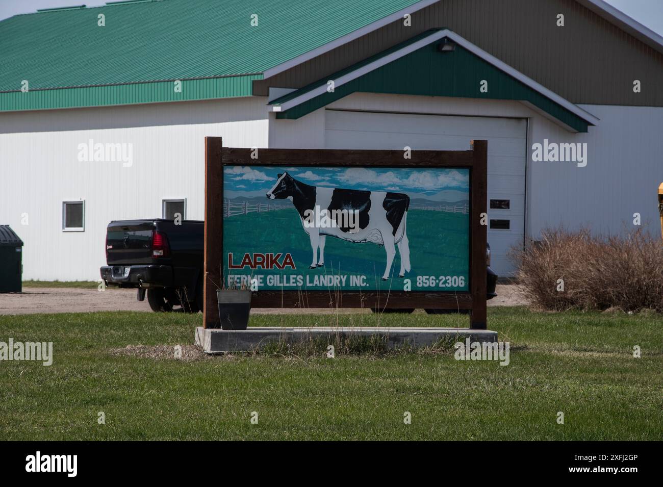 La Ferme Gilles Landry Inc. dairy farm sign on QC 132 in Rivière-Ouelle ...