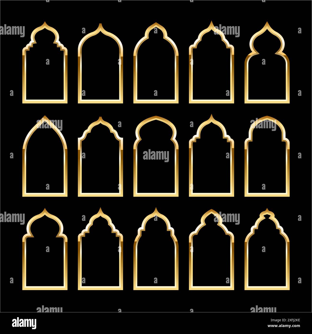 Islamic frames, oriental style. Golden arabic shapes, windows and ...