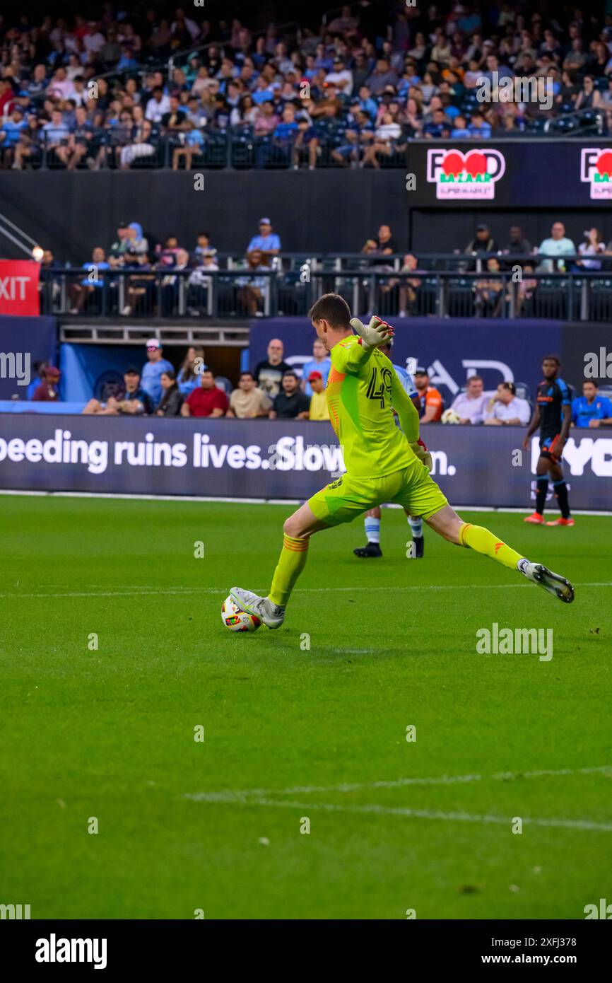 Queens, Ny, USA. 3rd July, 2024. MATT FREESE 49 of NYC FC kicks ball in ...