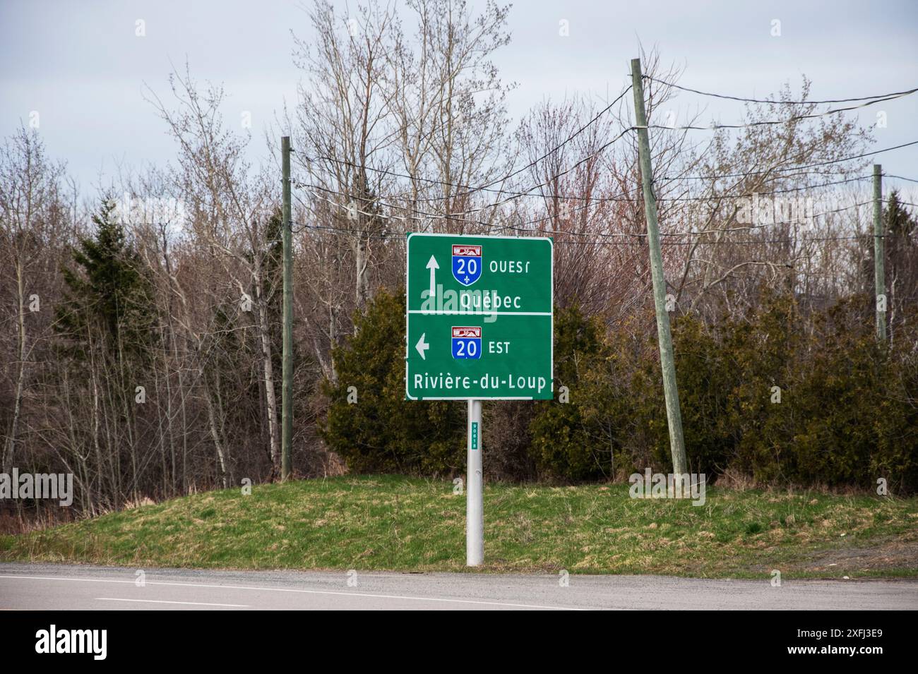 Highway directional sign on Autoroute 20 in Levis, Quebec, Canada Stock ...
