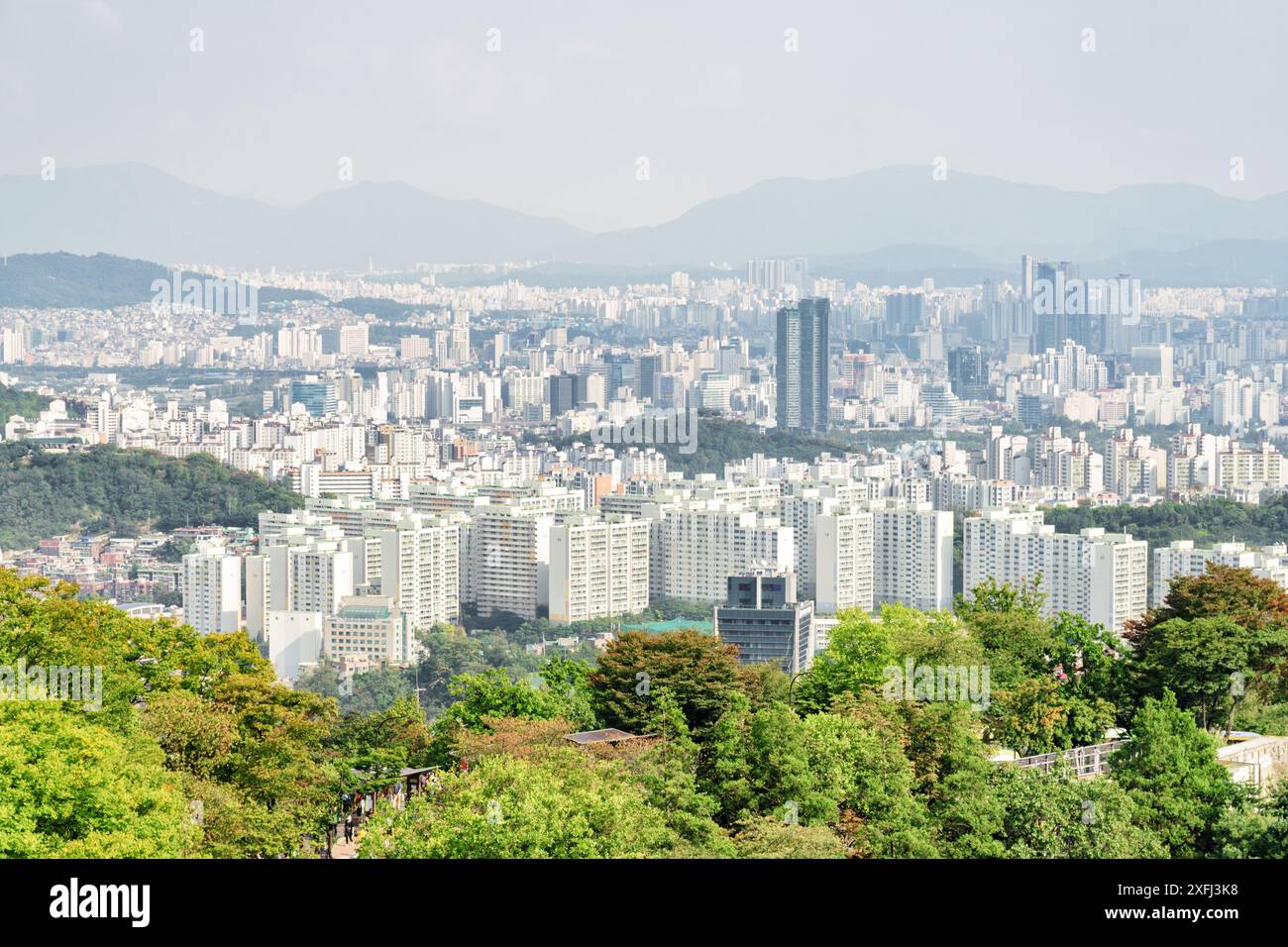 Scenic view of Seoul from Namsan Mountain in South Korea. Residential ...