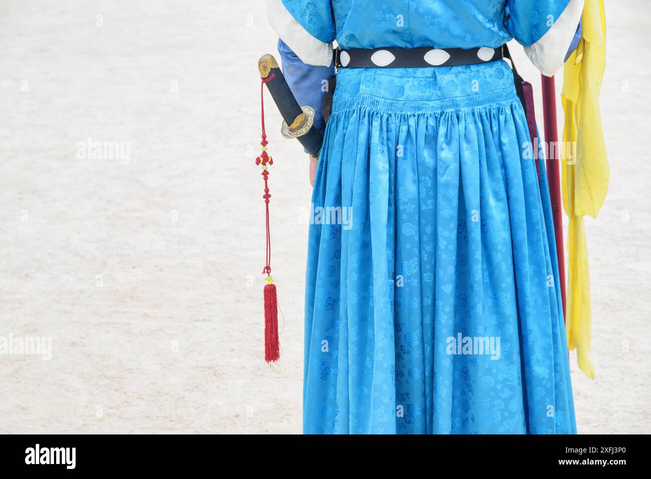 Korean traditional military clothing. Back view of royal guard wearing ...