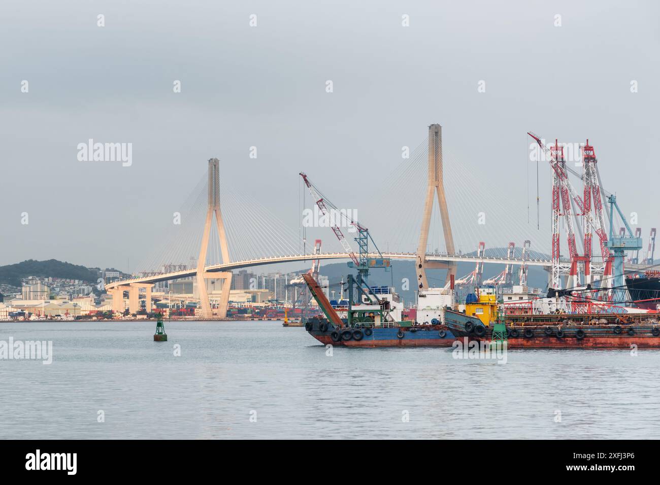 Beautiful view of Busan Harbor Bridge and the Port of Busan in South ...