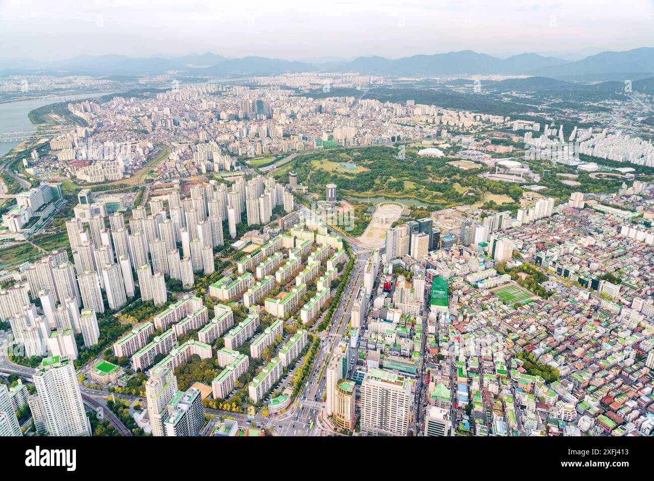Amazing top view of residential area of Seoul in South Korea. Wonderful ...
