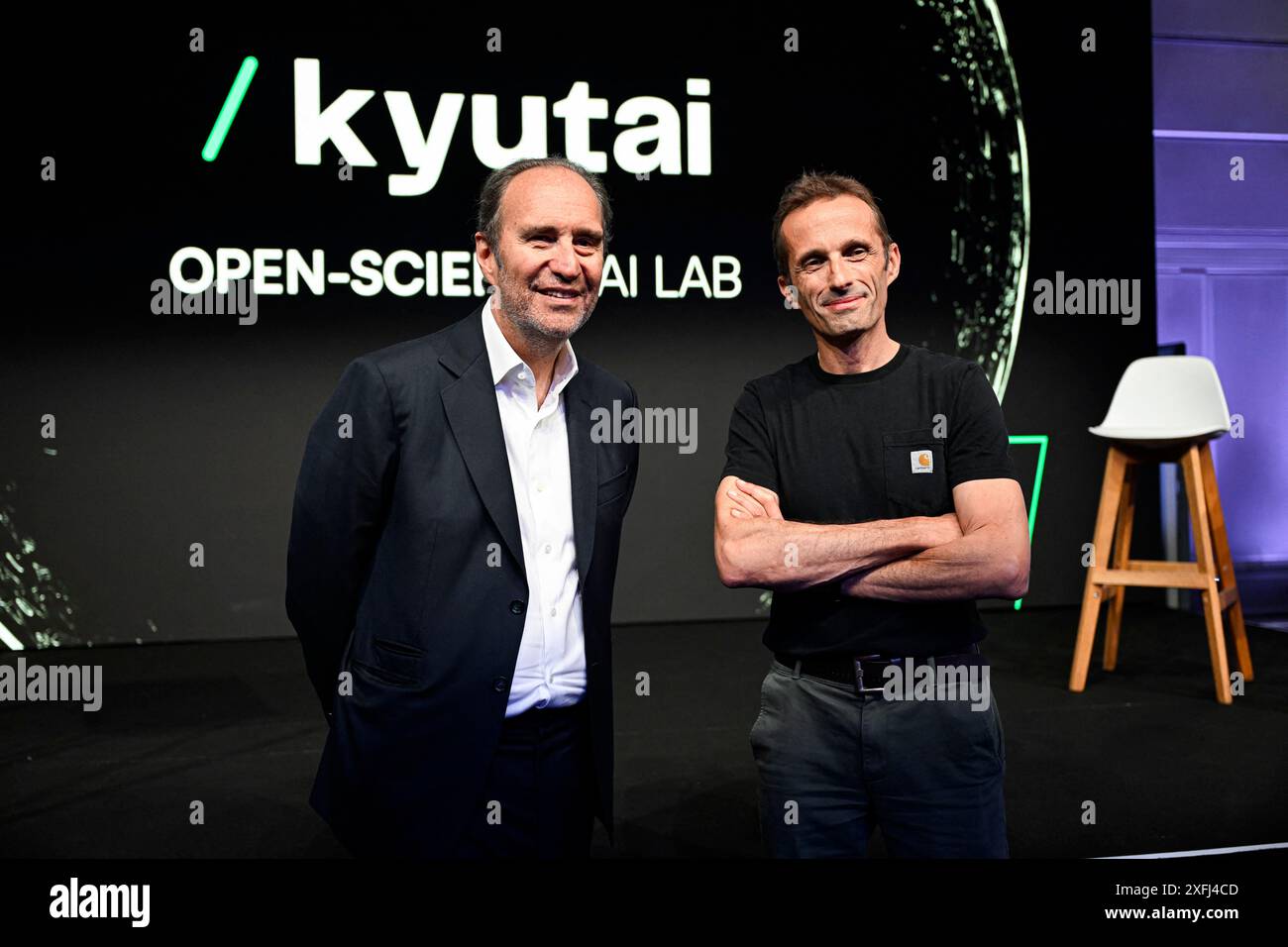 Xavier Niel and Patrick Perez at the launch of Kyutai the first ...