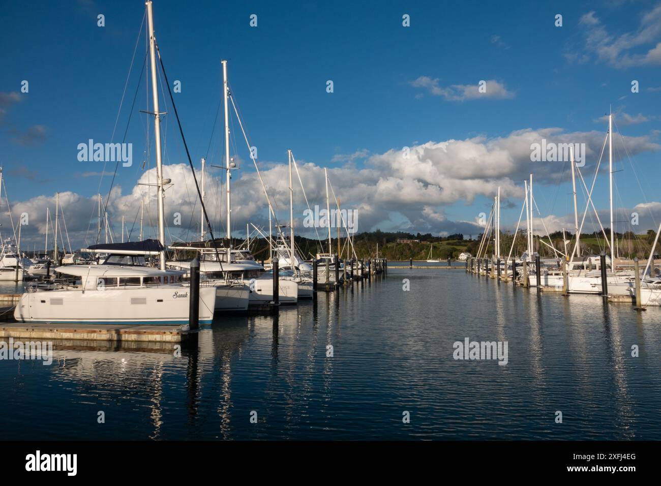 Yachts in moorings at Bay of Islands marina in Opua, Northland, New ...