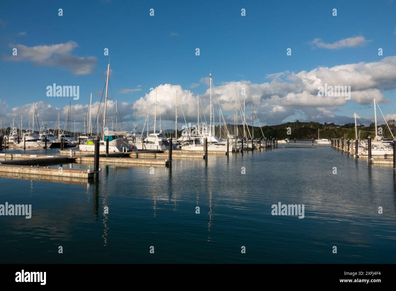 Yachts in moorings at Bay of Islands marina in Opua, Northland, New ...