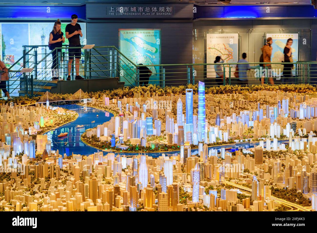 Shanghai, China - October 3, 2017: Visitors viewing a huge scale model ...