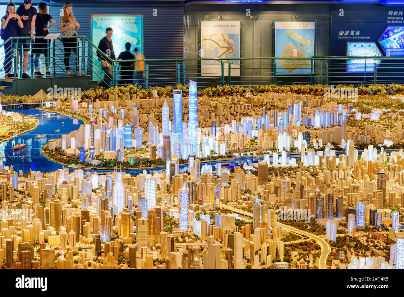 Shanghai, China - October 3, 2017: Visitors viewing a huge scale model ...