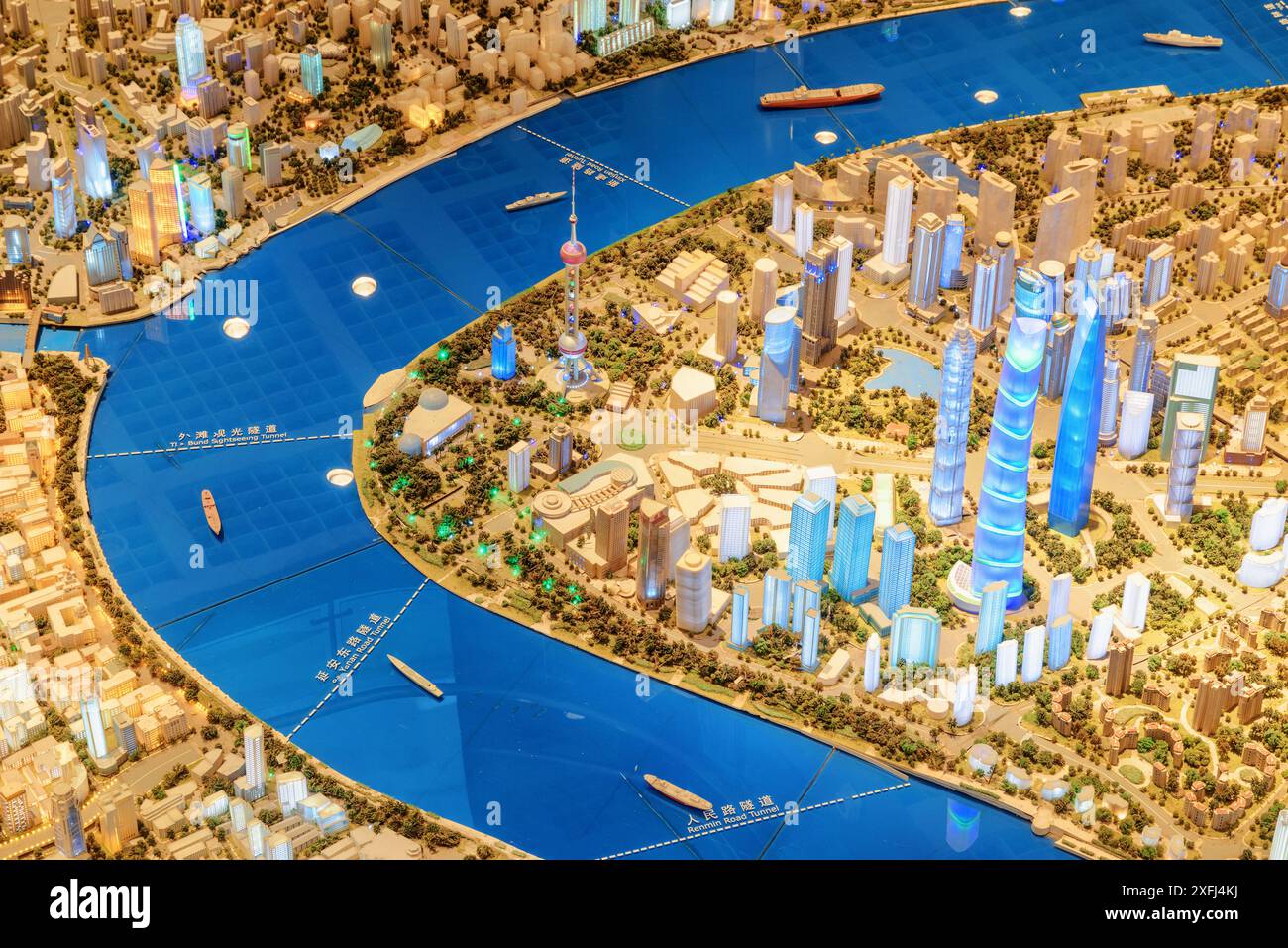 Shanghai, China - October 3, 2017: Top view of part of scale model of ...