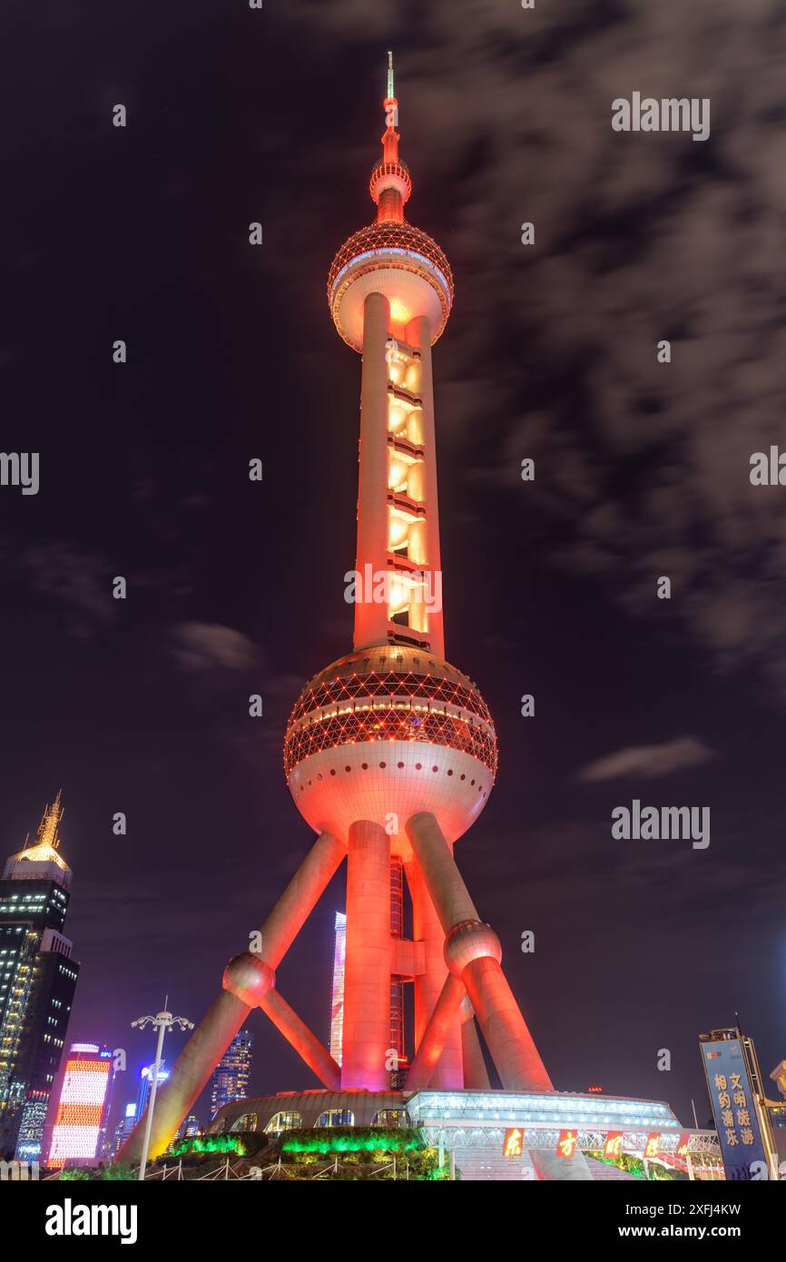 Shanghai, China - October 4, 2017: Beautiful night view of the Oriental ...