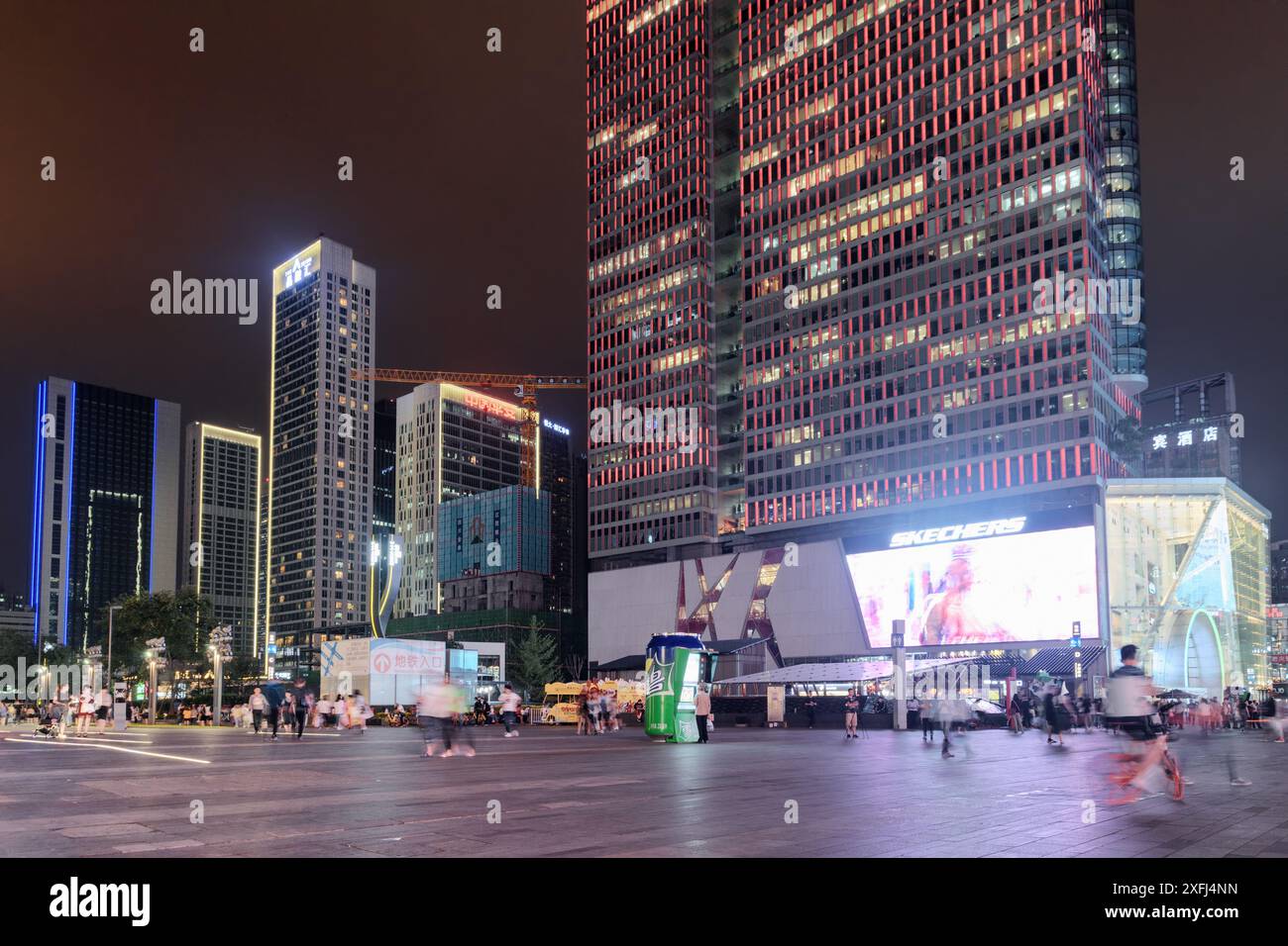 Chengdu, China - September 26, 2017: Scenic night view of Hongxing Road ...