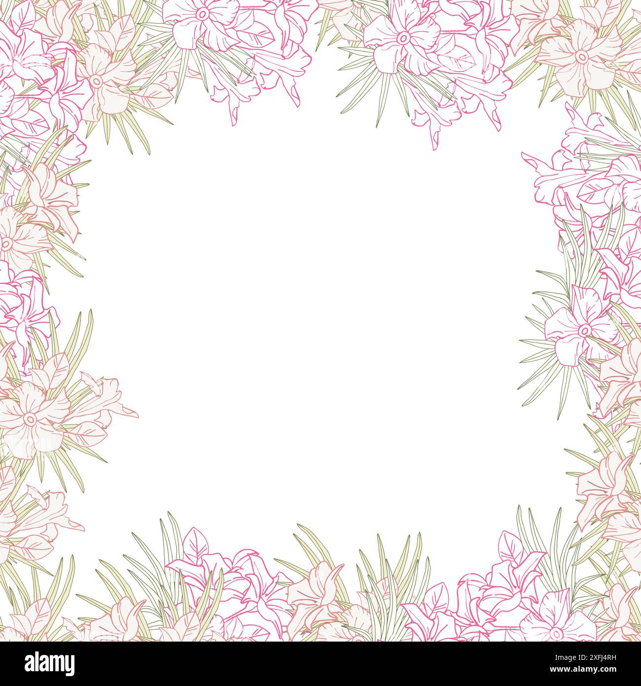 Jasmine flower and palm leaves line art frame for card, invite ...