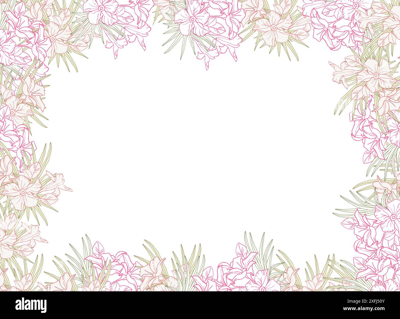 Jasmine flower and palm leaves line art frame for card, invite ...