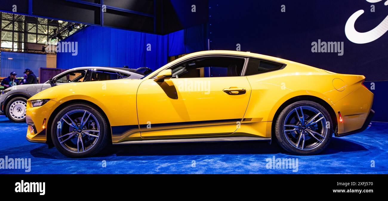 New York City, USA - March 27, 2024: 2024 Ford Mustang Yellow Splash ...
